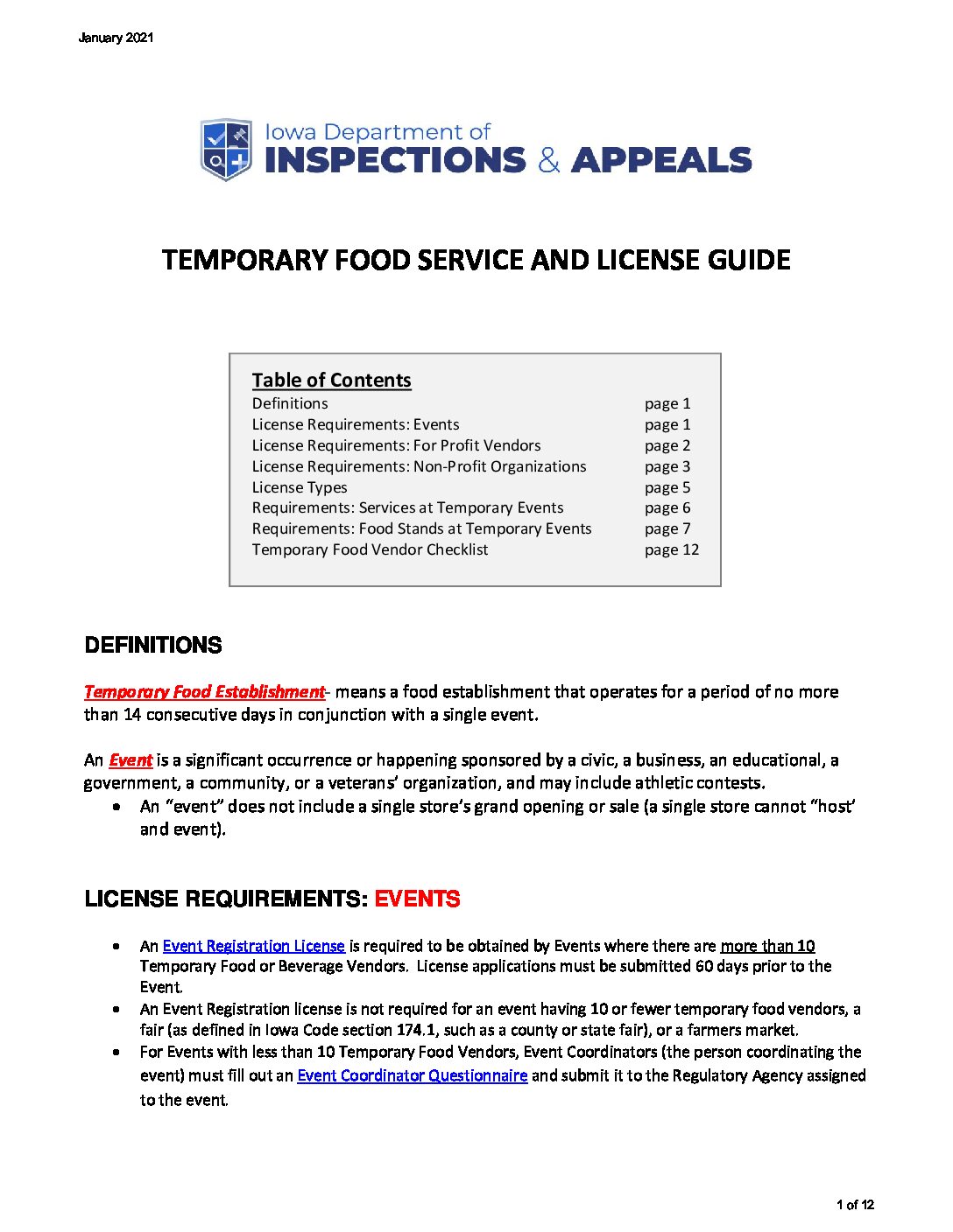 Temporary Food Operation Guide 2021 - Buena Vista County