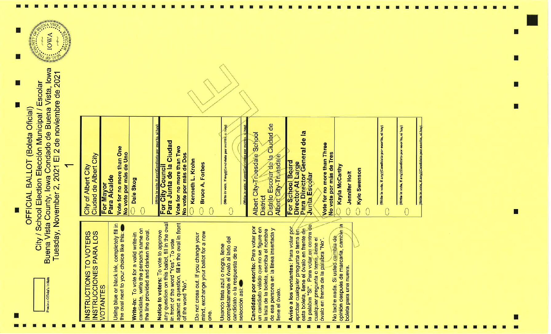 Nov 2 2021 SAMPLE BALLOTS-ALL - Buena Vista County